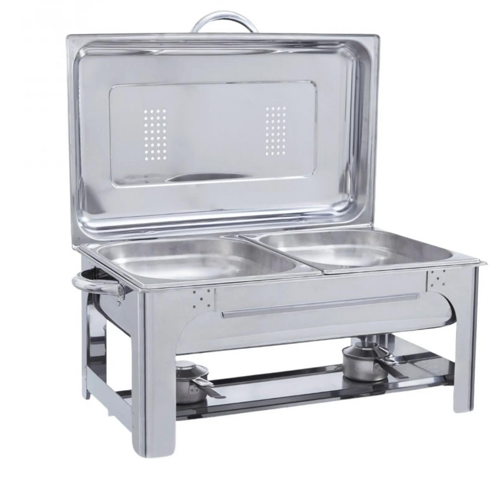 Réchaud Retangular 2 Cubas com Queimador a Álcool em Gel - Aço Inox 30 ...